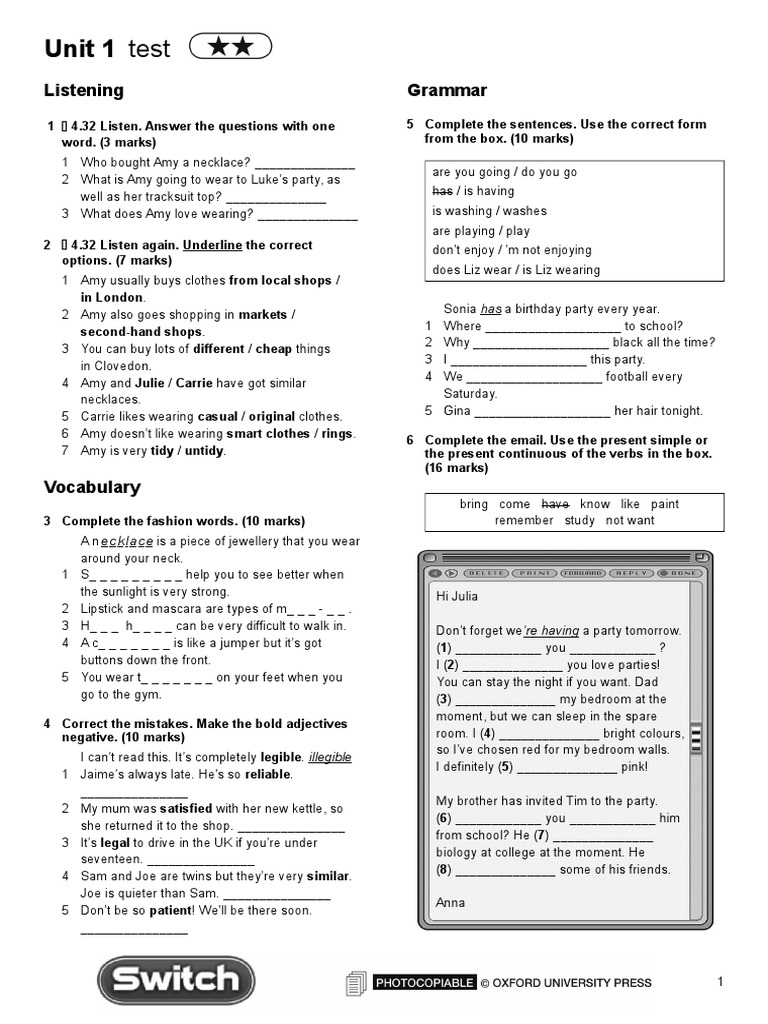 Unit 1 Test 2star | PDF | Noun | Test (Assessment)