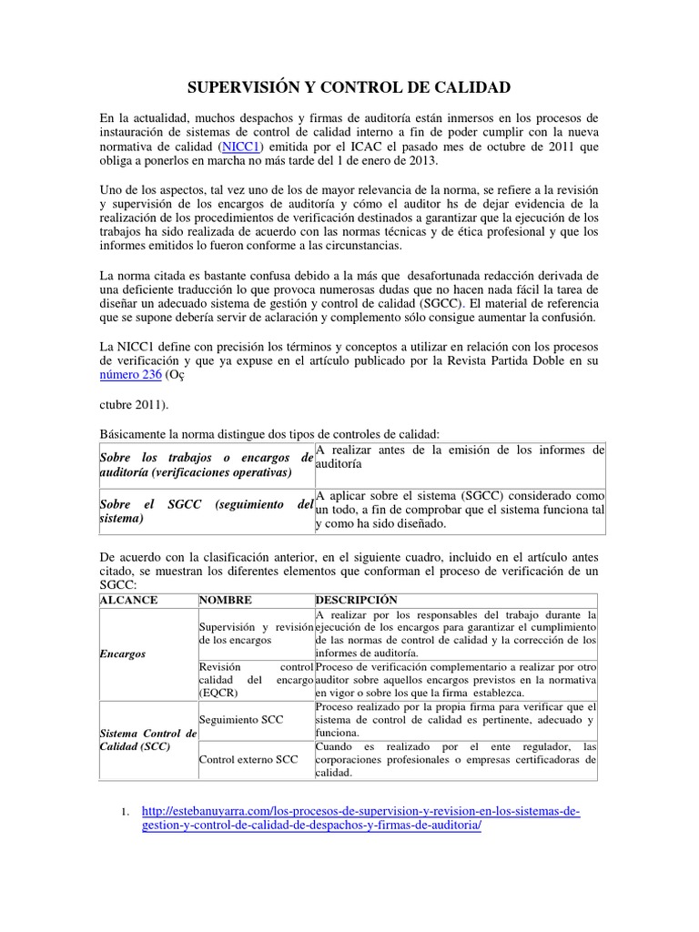 Supervisión y Control de Calidad en Auditoría | PDF | Calidad ...