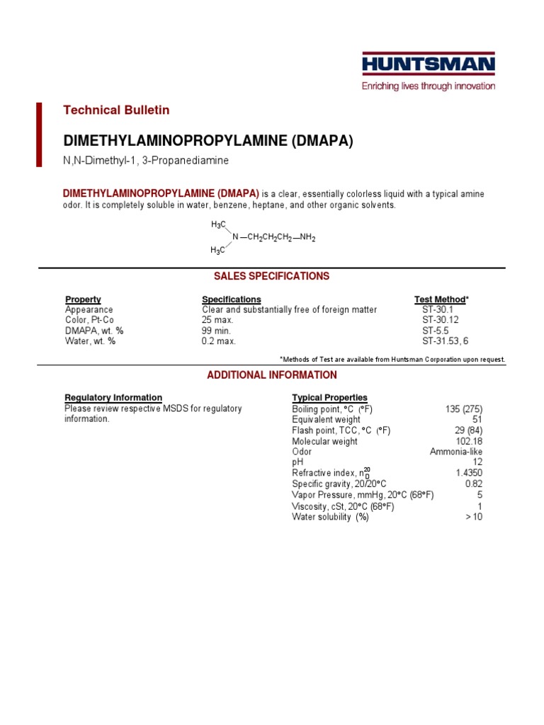 Dimethylaminopropylamine (Dmapa) : Technical Bulletin | PDF | Polyester ...