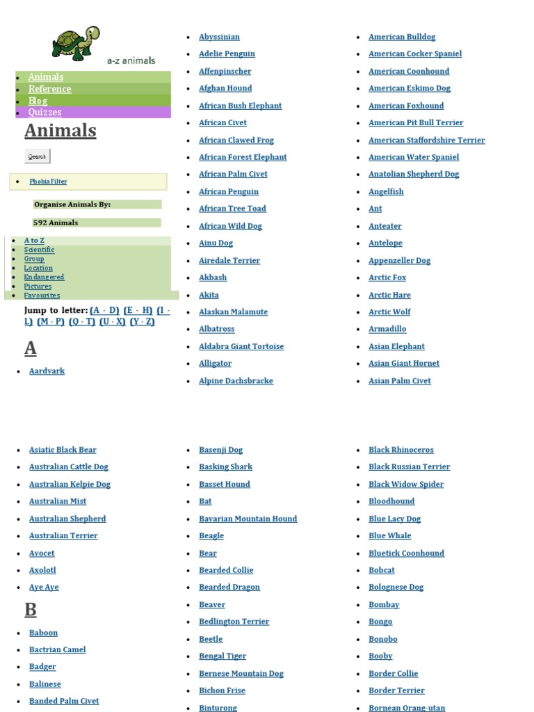 Animals Reference Guide A-Z | PDF