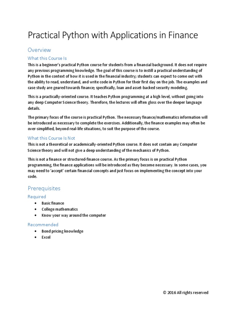 Practical Python Course-Overview | PDF | Python (Programming Language ...