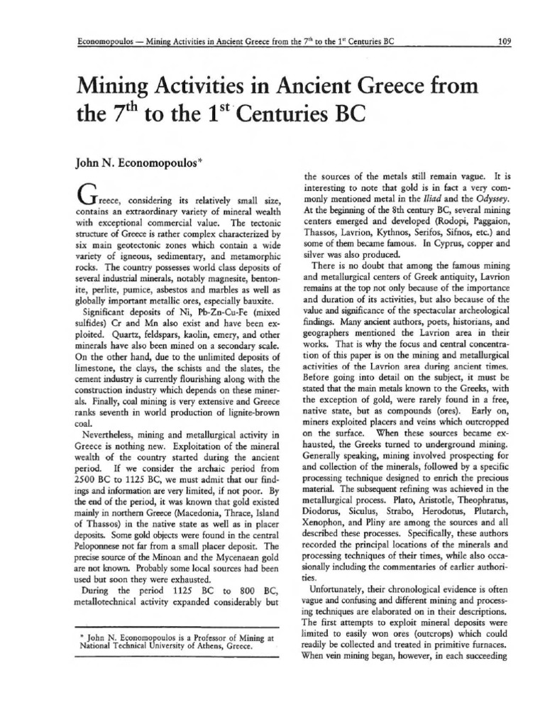 Mining Activities in Ancient Greece From The 7th To The 1st Centuries ...