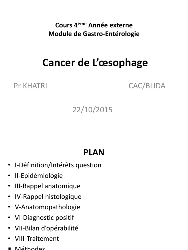 Cancer de l'œsophage : diagnostic et traitement | PDF | Cancer de l ...