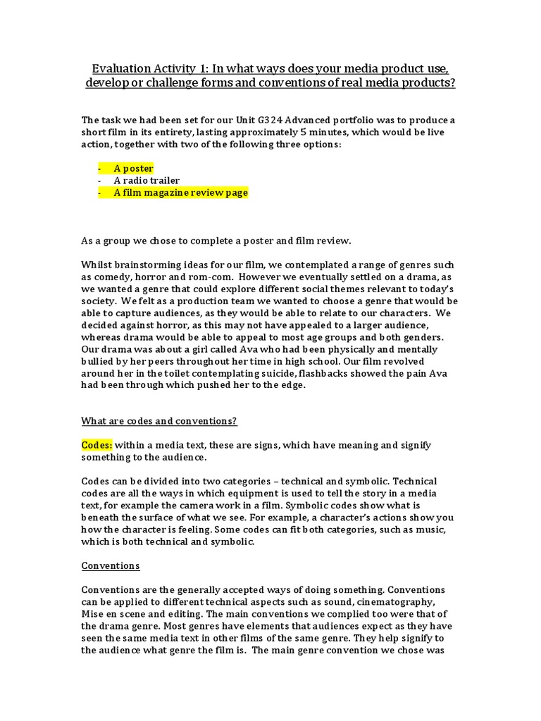 Evaluation Activity 1 | PDF | Voice Over | Genre