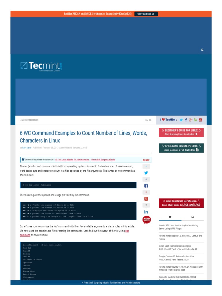 6 WC Command Examples To Count Number of Lines, Words, Characters in Linux | PDF | Linux ...