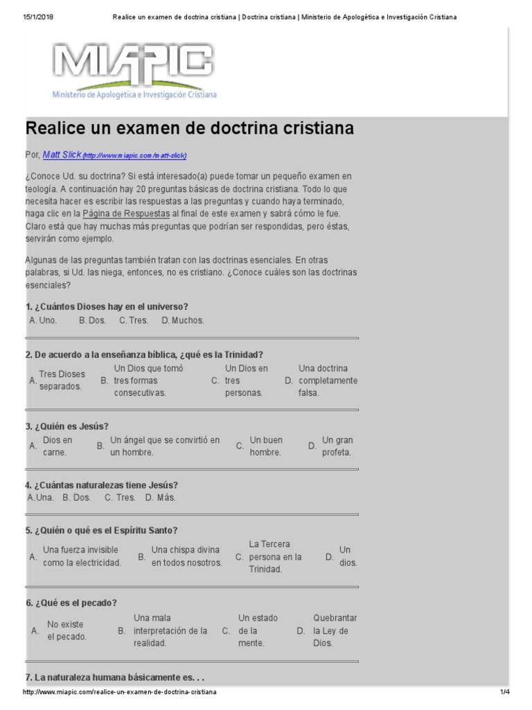 Examen de Doctrina Cristiana | PDF | Dios en el cristianismo | Salvación