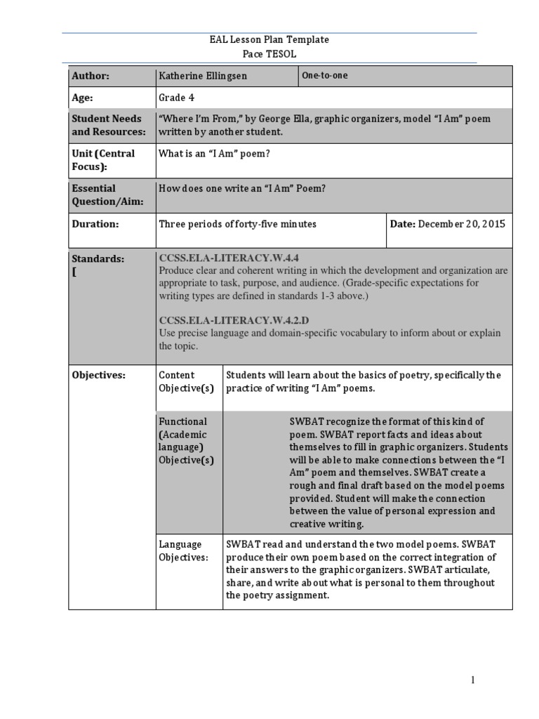 "I Am" Poem - Lesson Plan | Download Free PDF | Lesson Plan | English ...