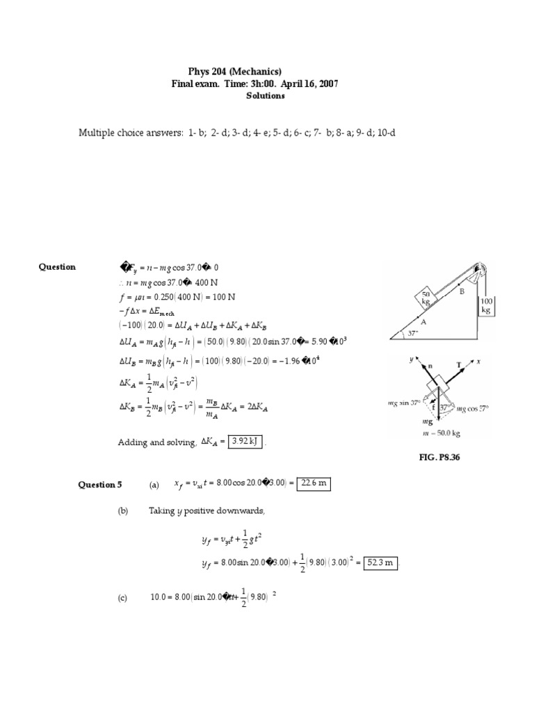 Mechanics Final Exam Solutions | PDF | Dynamics (Mechanics ...