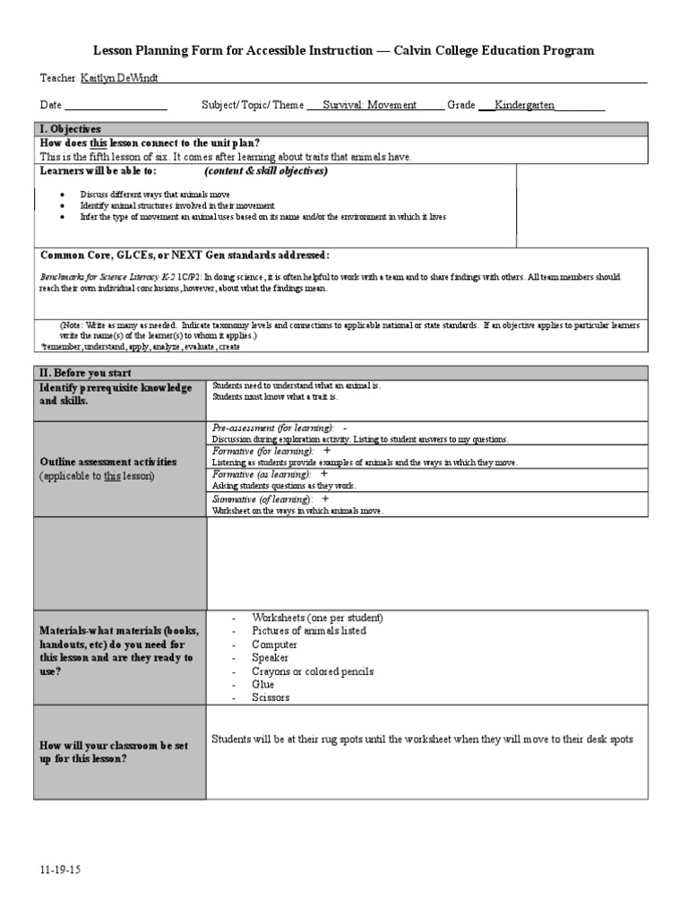 Movement Lesson Plan | Download Free PDF | Sharing | Lesson Plan