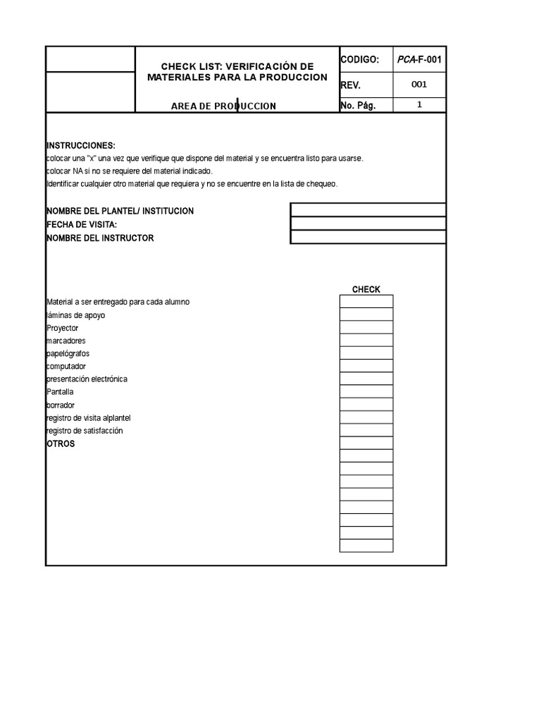 Check List Verificacion de Materiales | PDF | Arquitectura de ...