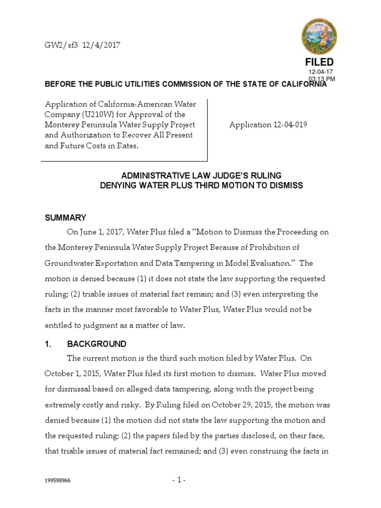 Alj's Ruling Denying Water Plus Third Motion To Dismiss 12-04-17 | PDF ...