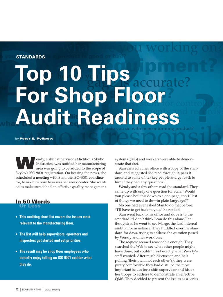 Shop Floor Audit Readiness Tips | PDF | Iso 9000 | Specification ...