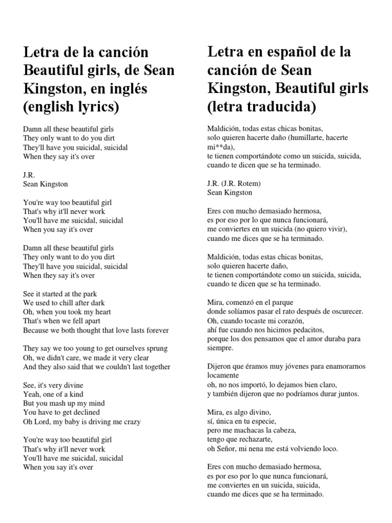 Letra de La Canción Beautiful Girls | PDF