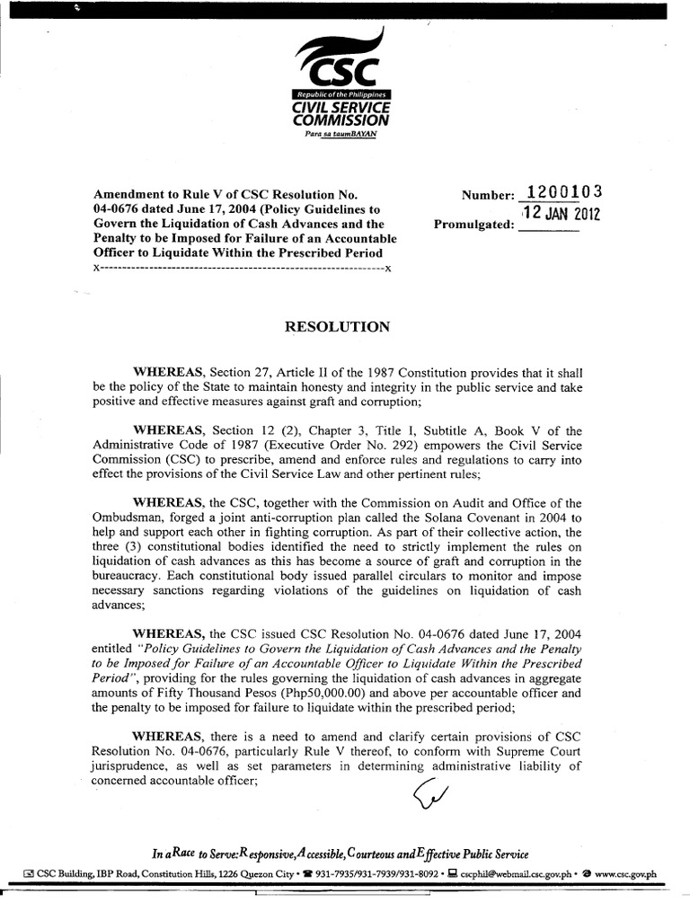 CSC Guidelines Cash Adv Liquidation | PDF