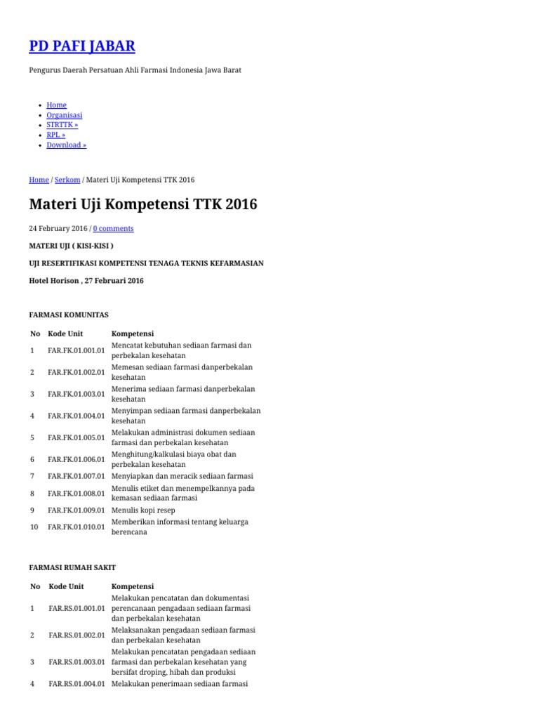 Materi Uji Kompetensi TTK 2016 - PD Pafi Jabar | PDF | Kesehatan Holistik