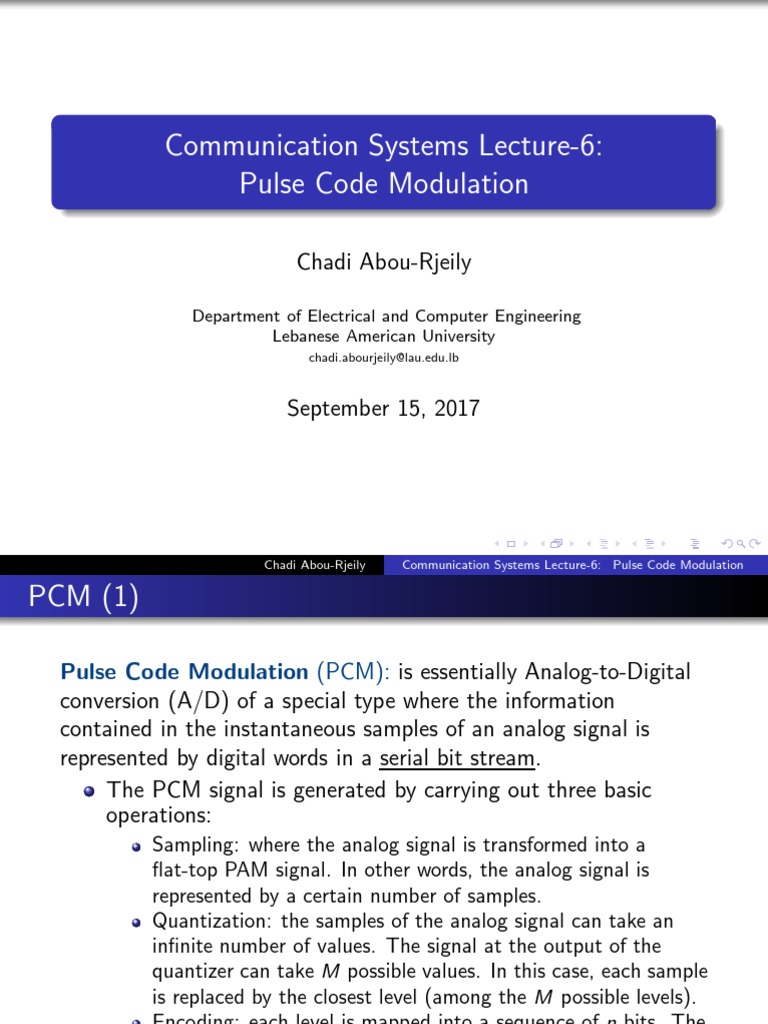 Communication Systems Lecture-6: Pulse Code Modulation: Chadi Abou ...