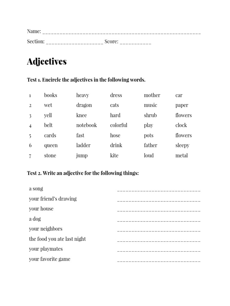 Adjective Practice: Identifying and Generating Adjectives in Sentences ...