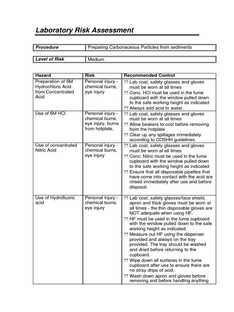 Laboratory Risk Assessment Guidelines | PDF | Hydrochloric Acid ...
