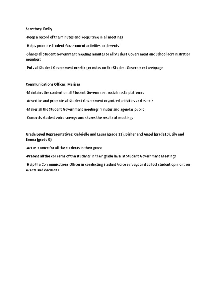 Student Government Roles and Responsibilities | PDF | Social Science ...