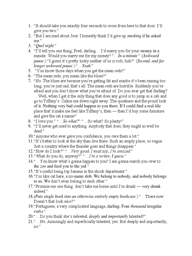 Breakfast at Tiffany's Quotes | PDF | Leisure