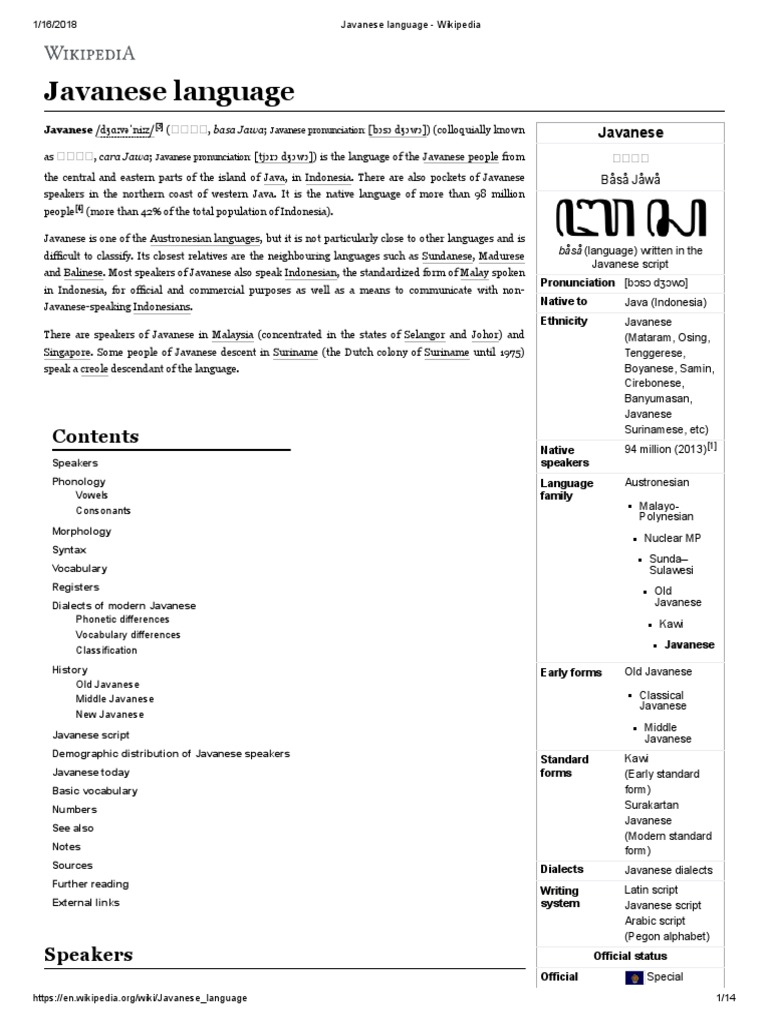 Javanese Language - Wikipedia | Languages | Linguistics