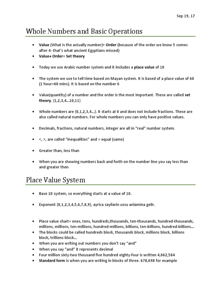 Whole Numbers and Basic Operations | PDF | Fraction (Mathematics ...