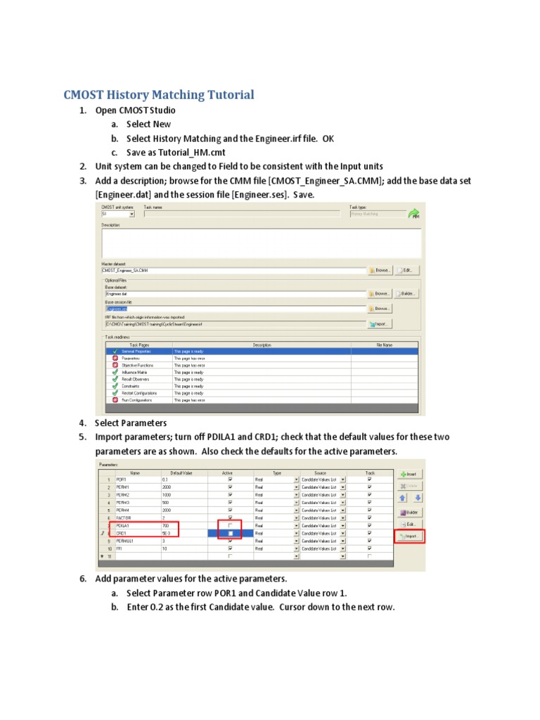 CMOST History Matching Guide | PDF | Parameter (Computer Programming) | Subroutine