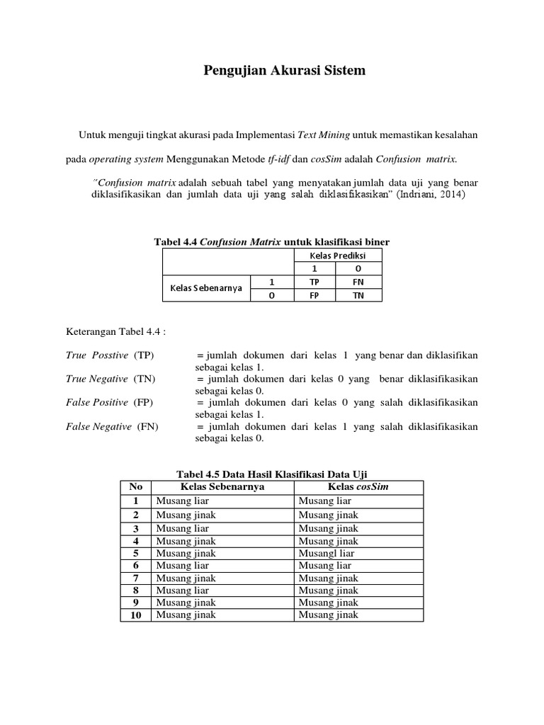 Uji Akurasi Menggunakan Confusion Matrix | PDF