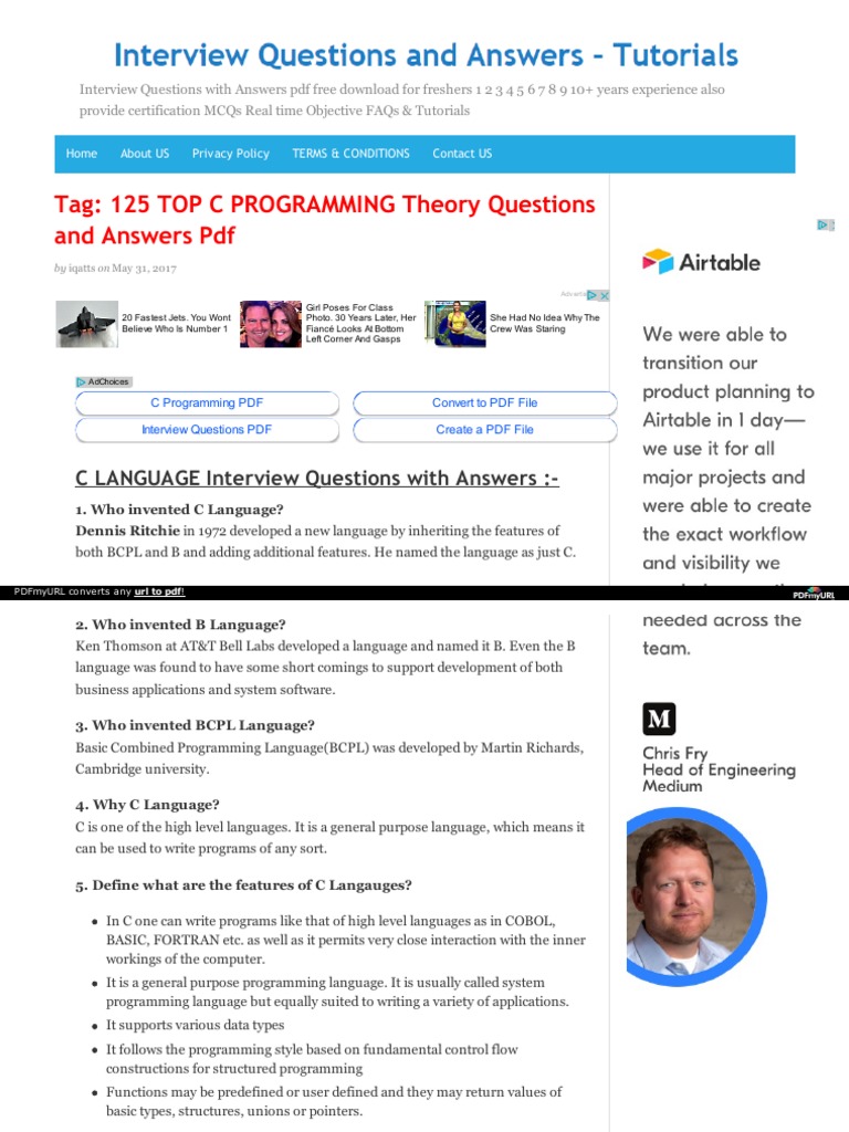 Interviewquestionstutorials Com Tag 125 Top C Programming Theory Questions And Answers Pdf