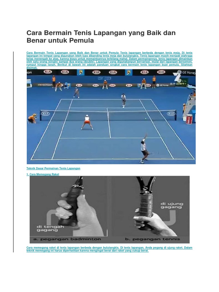Cara Bermain Tenis Lapangan Yang Baik Dan Benar Untuk Pemula | PDF ...