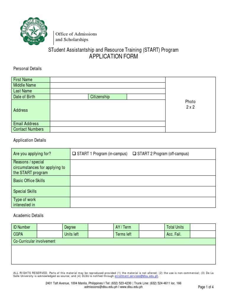 Application Form: Student Assistantship and Resource Training (Start ...