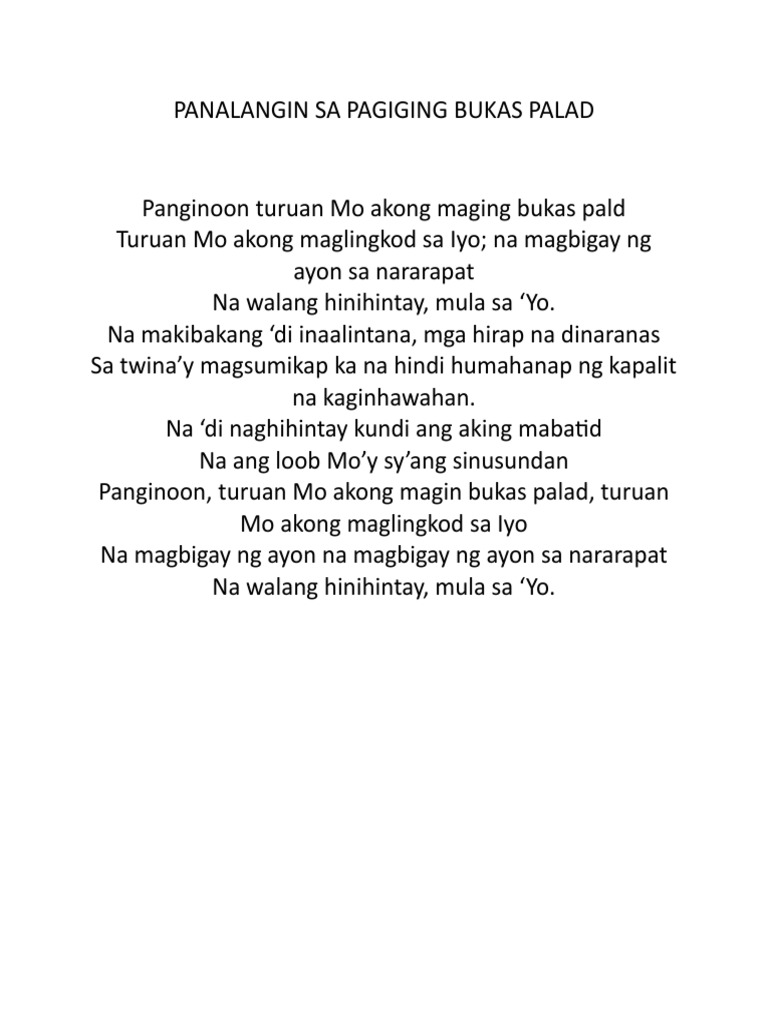 Panalangin Sa Pagiging Bukas Palad | PDF