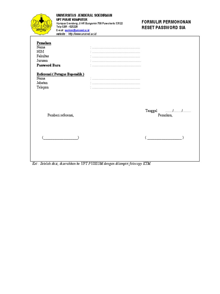 Form Reset Password SIA | PDF