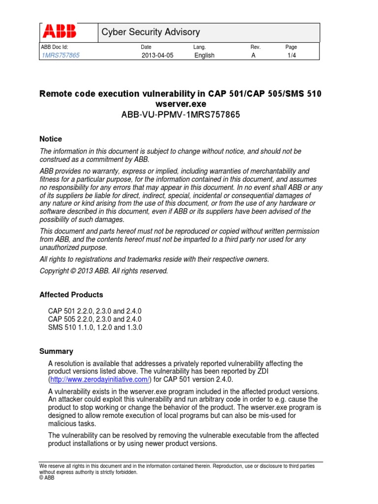 ABB SoftwareVulnerabilityHandlingAdvisory ABB VU PPMV 1MRS757865 | PDF | Vulnerability ...