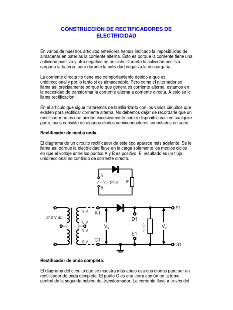 Construcción de Rectificadores de Electricidad | Descargar gratis PDF | Rectificador | Diodo