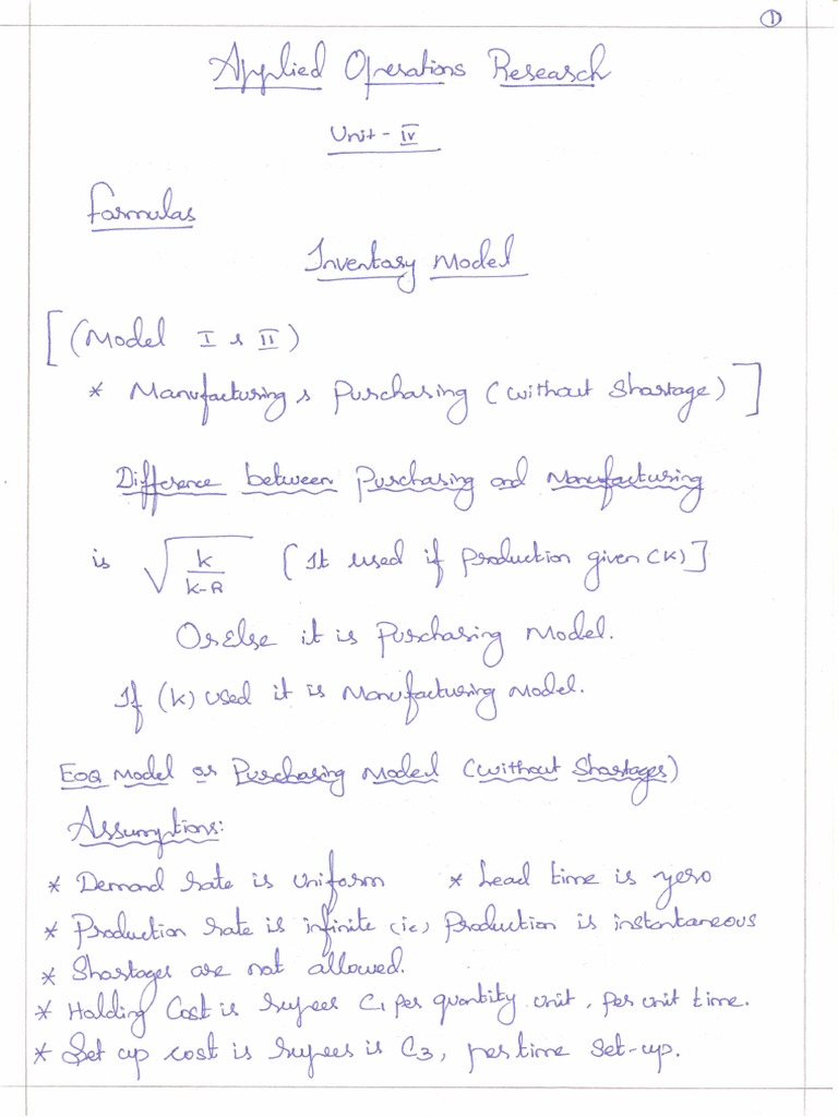 APPLIED OPERATIONS RESEARCH METHODS Formulas | PDF | Statistics Of ...