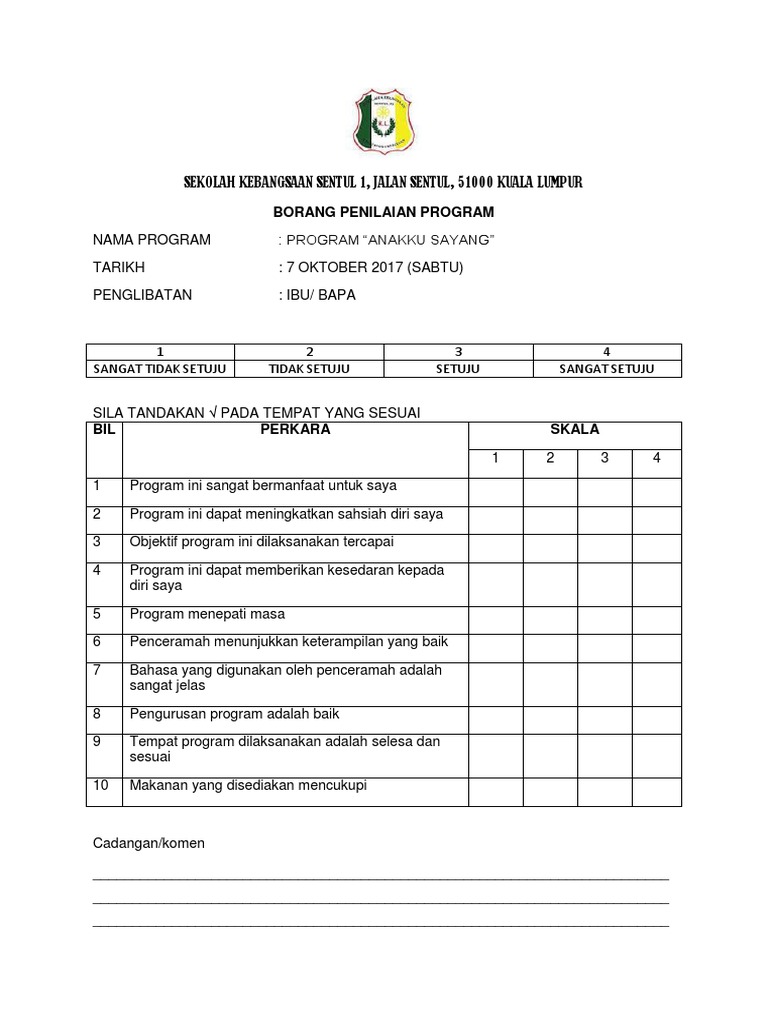 Borang Penilaian Program | PDF