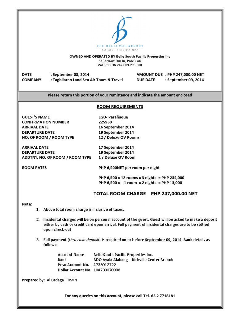 Room Requirements: Total Room Charge PHP 247,000.00 Net | PDF