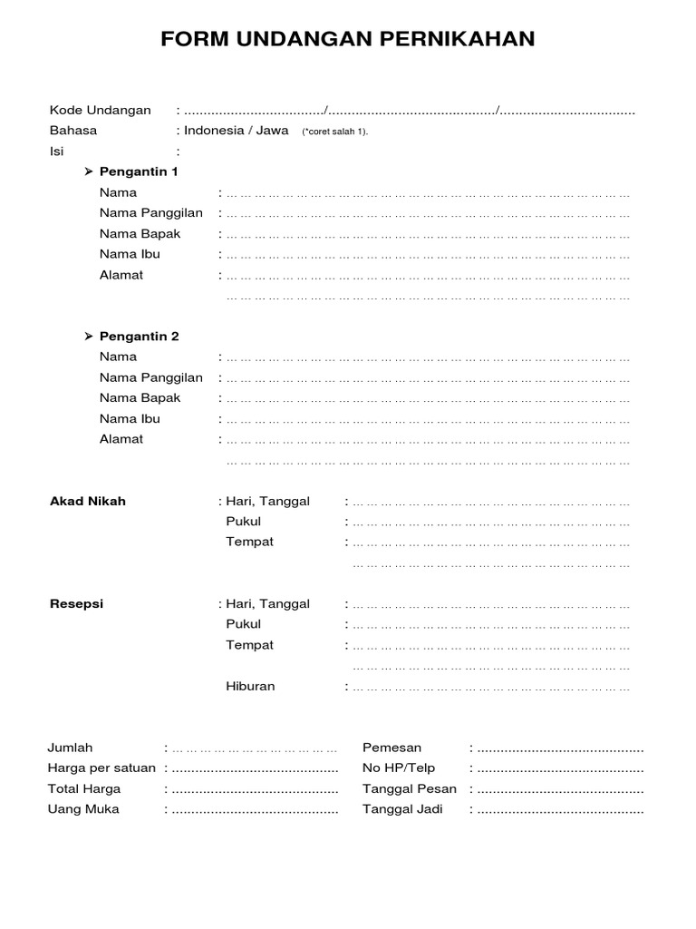 Form Undangan Pernikahan KOSONGAN | PDF