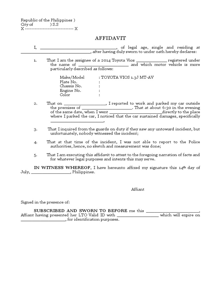 Affidavit Vehicle Accident. | PDF