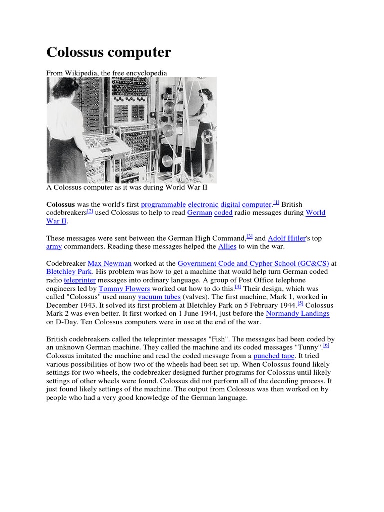 Colossus Computer: Colossus Was The World's First | PDF | Neil ...