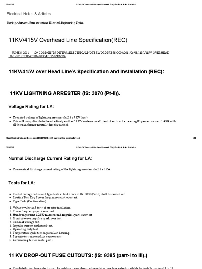 11KV - 415V Overhead Line Specification (REC) - Electrical Notes ...