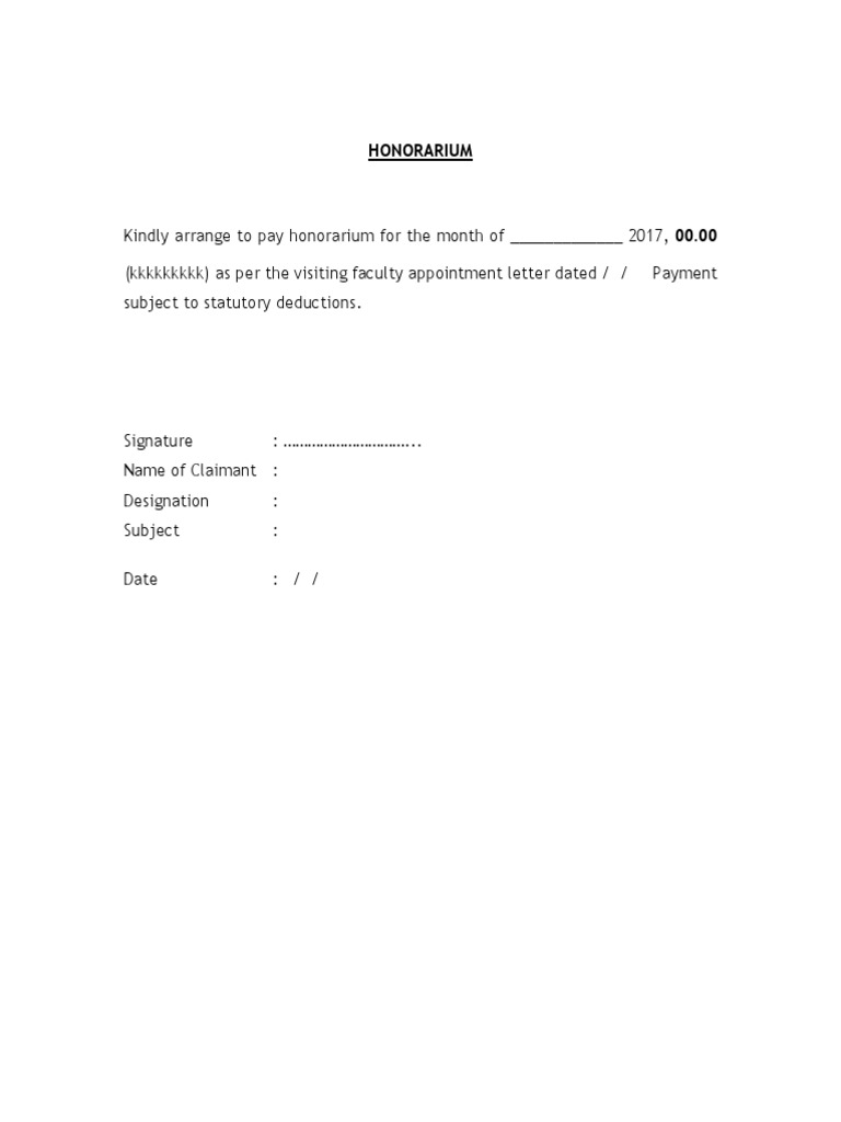 Visiting Faculty Honorarium Format | PDF | Government Finances | Payments