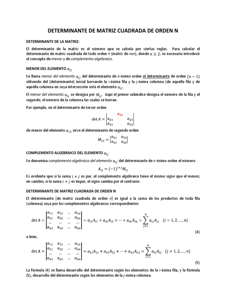 Determinante Matriz NXN | Determinante | Fórmula
