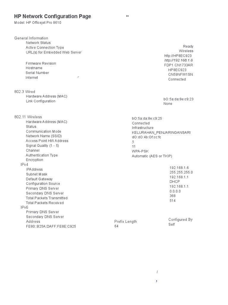 HP Network Configuration Page: General Information | PDF | Internet ...