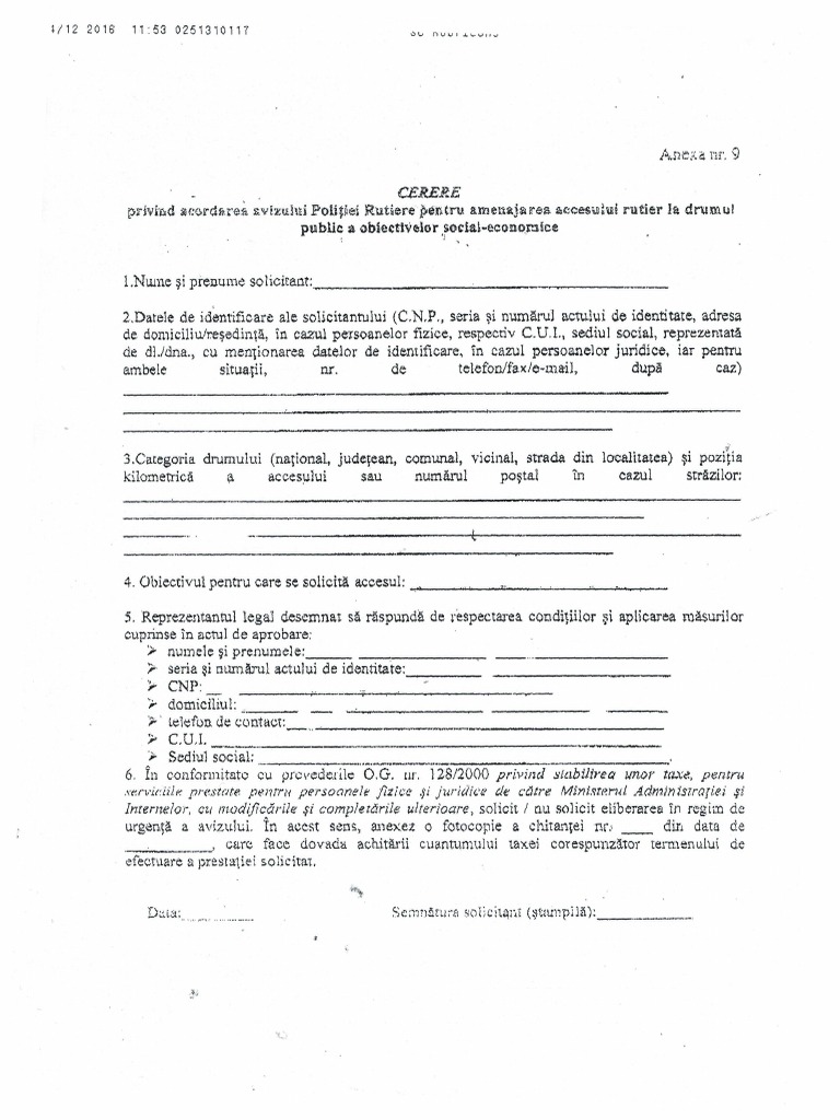 Cerere Aviz Politia Rutiera | PDF