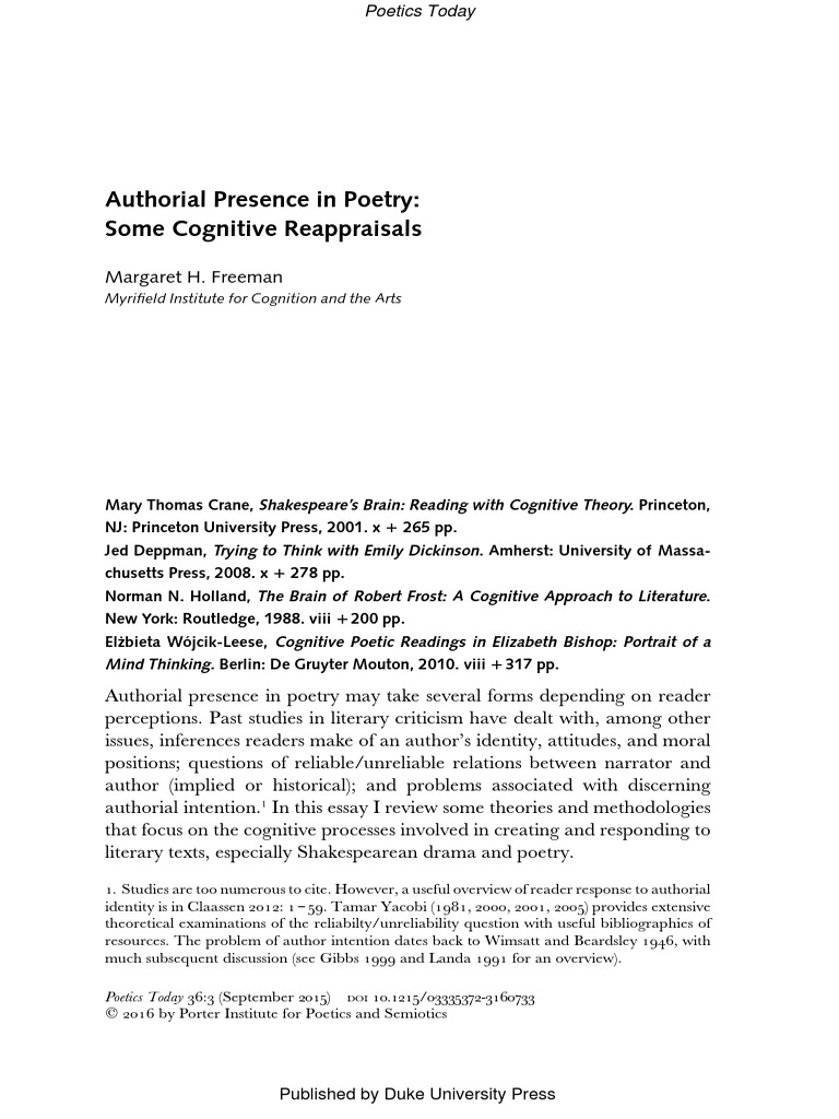 Understanding Authorial Presence in Poetry | PDF | Thought | Mind