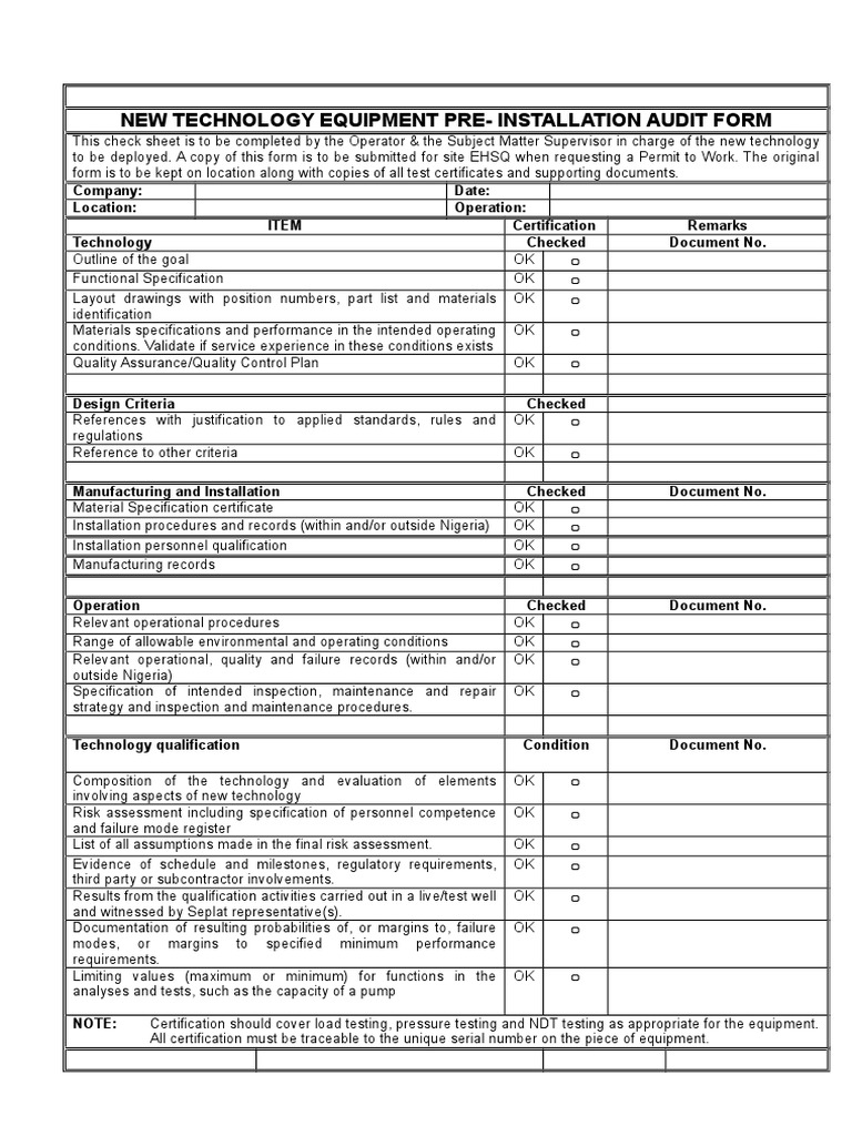 New Tech - Equipment Checklist | PDF | Specification (Technical ...