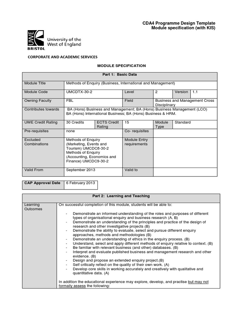 CDA4 Programme Design Template Module Specification (With KIS) | PDF ...