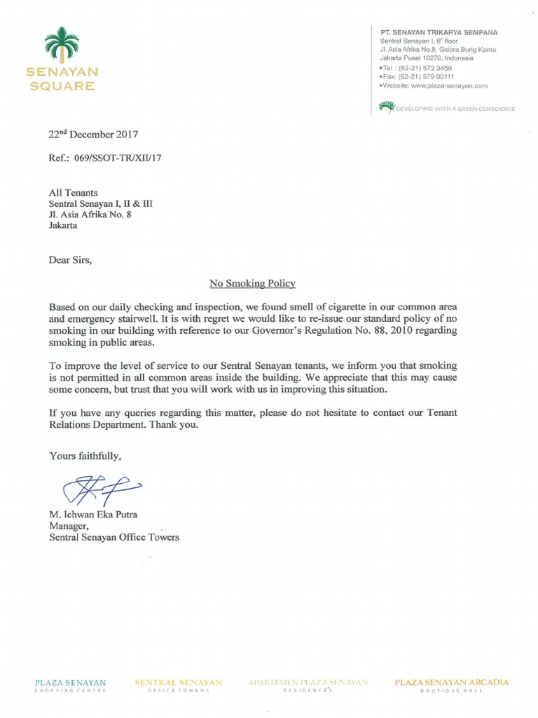 Letter - No Smoking Policy PDF | PDF